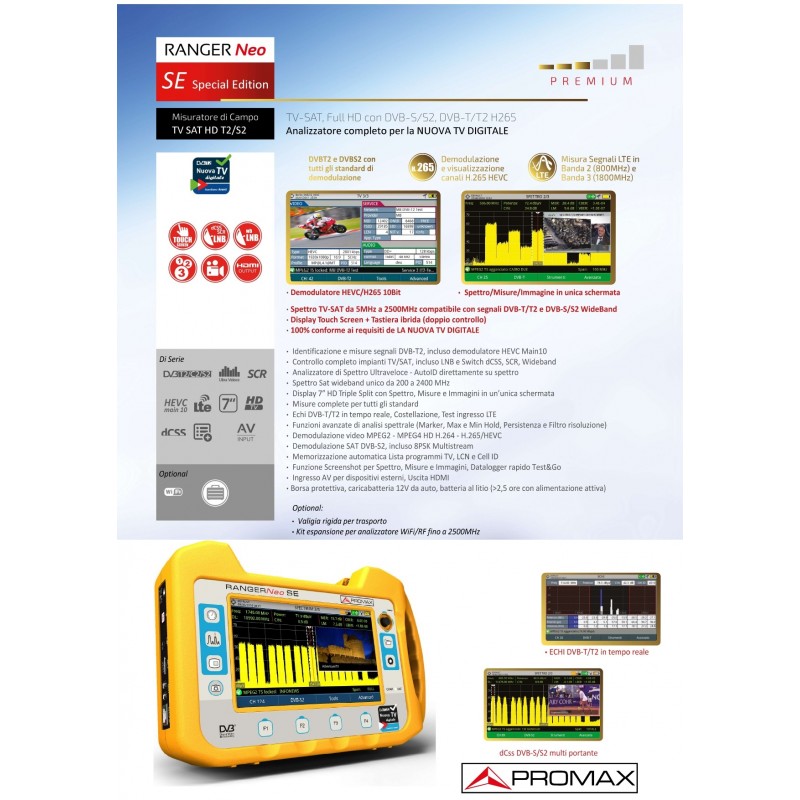 PROMAX RANGER NEO SE (TOUCH - HEVC H.265 - LNB WIDEBAND) IL MISURATORE ...