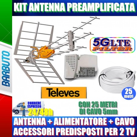 KIT ANTENNA DIGITALE TERRESTRE PREAMPLIFICATA TELEVES CON IMPIANTO COMPLETO